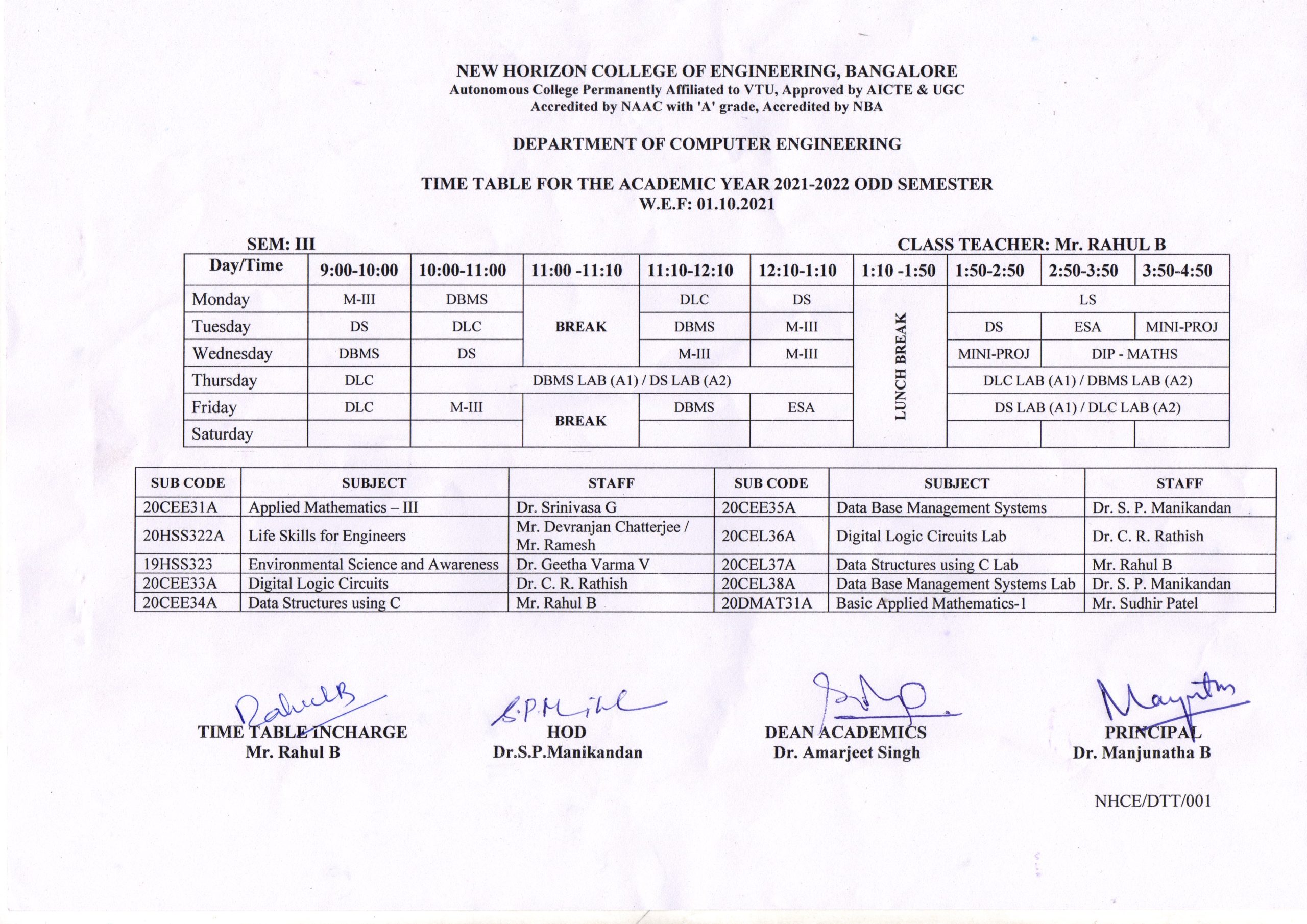 Time table 2021-2022 - Computer Engineering